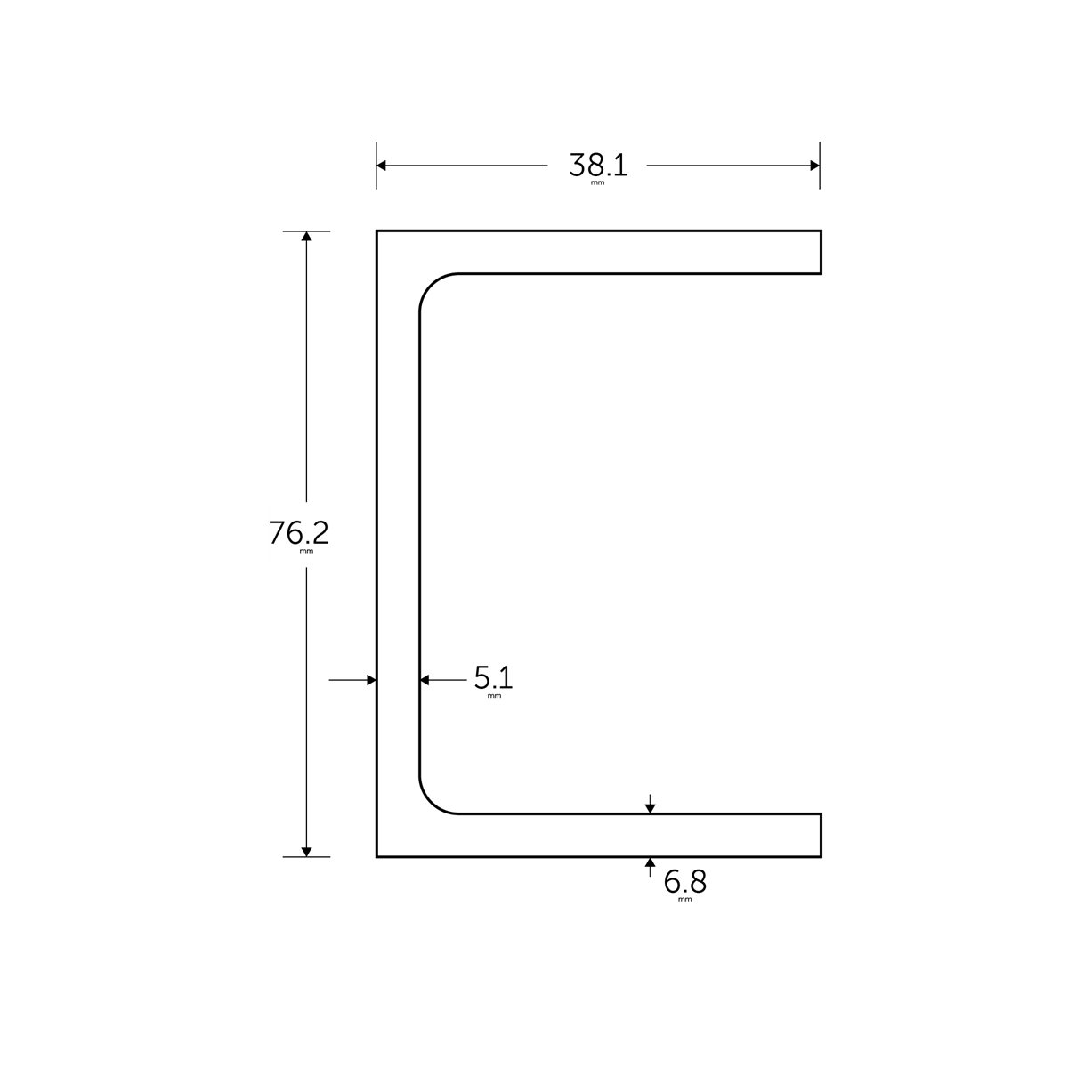 76 x 38 x 6.8mm C Section Channel - BSEN10025-2 S275JR | BM Steel