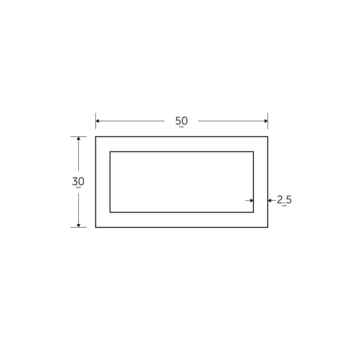 50 x 30 x 2.5mm Mild Steel Rectangular Box Hollow Section - BSEN10219 ...