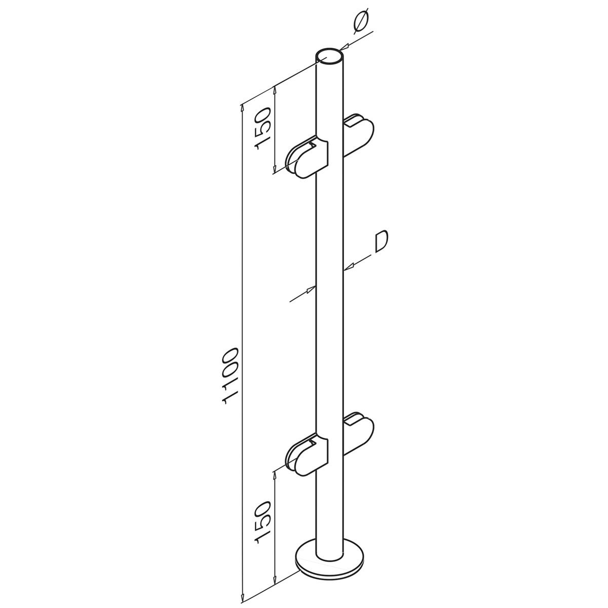 Pre-Assembled Glass Balustrade Round Middle Post with Radiused End Cap ...