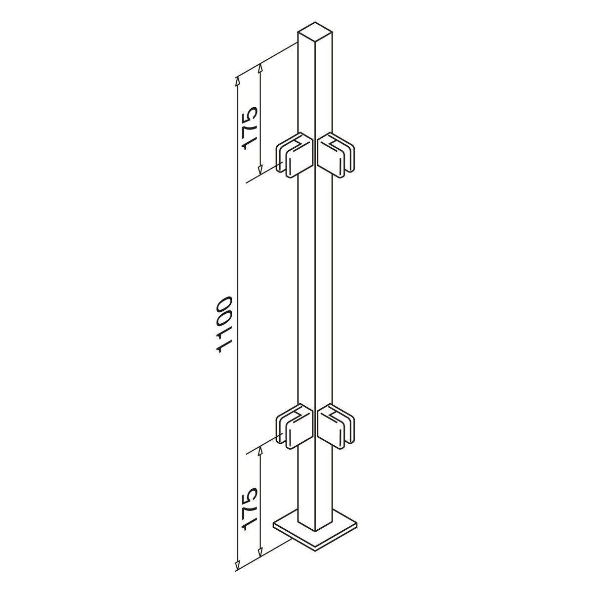Pre-Assembled Glass Balustrade Square Corner Post with End Cap | BM Steel