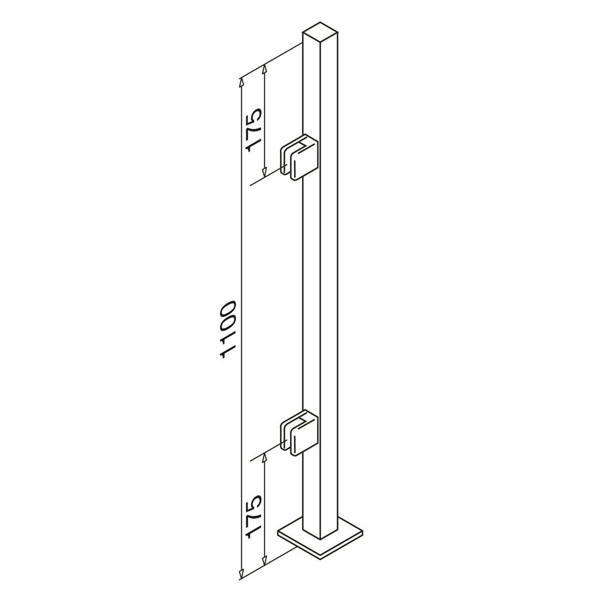 Pre-Assembled Glass Balustrade Square End Post with End Cap | BM Steel