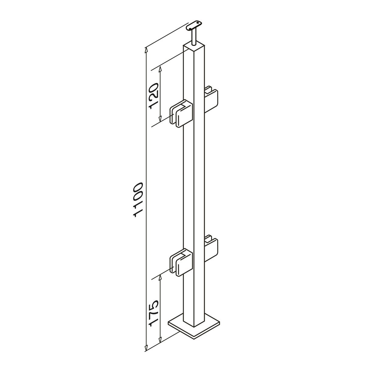 Pre-Assembled Glass Balustrade Square Middle Post with Fixed Saddle ...