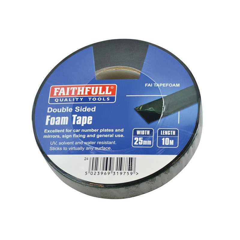 Faithfull - Double-Sided Foam Tape Black 25mm x 10m | BM Steel