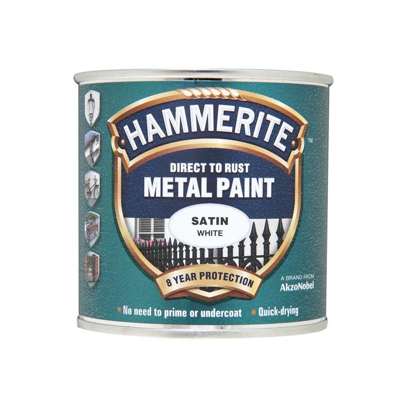 Hammerite - Direct to Rust Satin Finish Metal Paint White 250ml | BM Steel