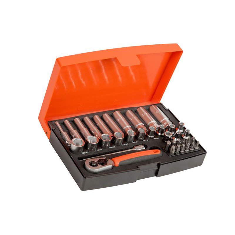 Bahco - SL25L 1/4in Deep Drive Socket Set, 37 Piece | BM Steel