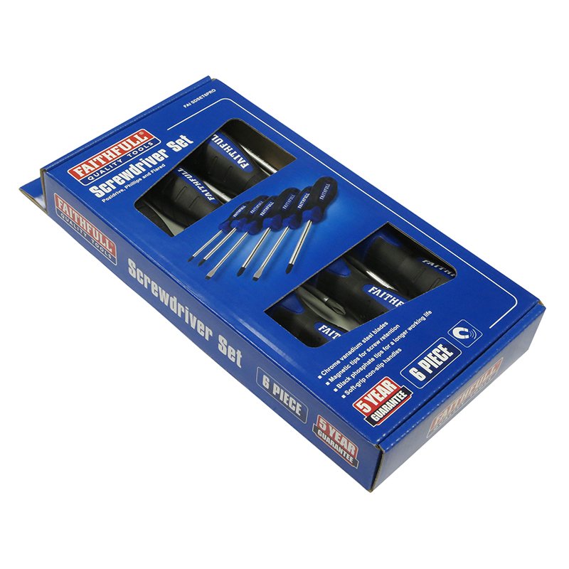 Faithfull - Boxed Soft Grip Screwdriver Set, 6 Piece | BM Steel