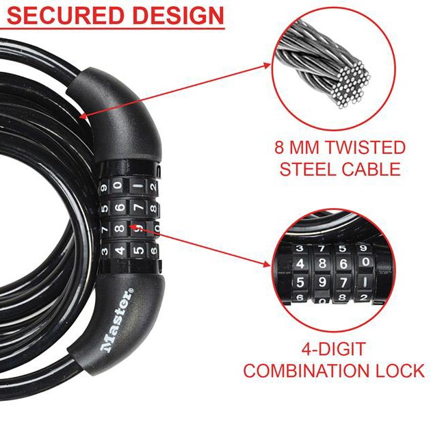 Master Lock - Self Coiling Combination Cable 1.8m x 8mm | BM Steel