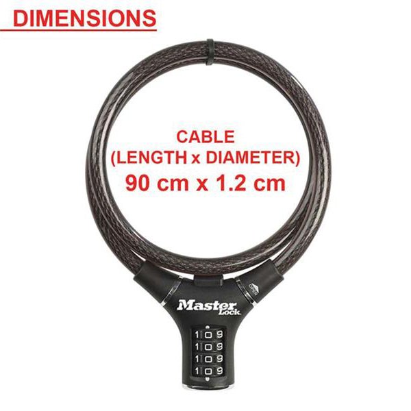 Master Lock - Black Steel Rigid Combination Cable 0.9m x 12mm | BM Steel