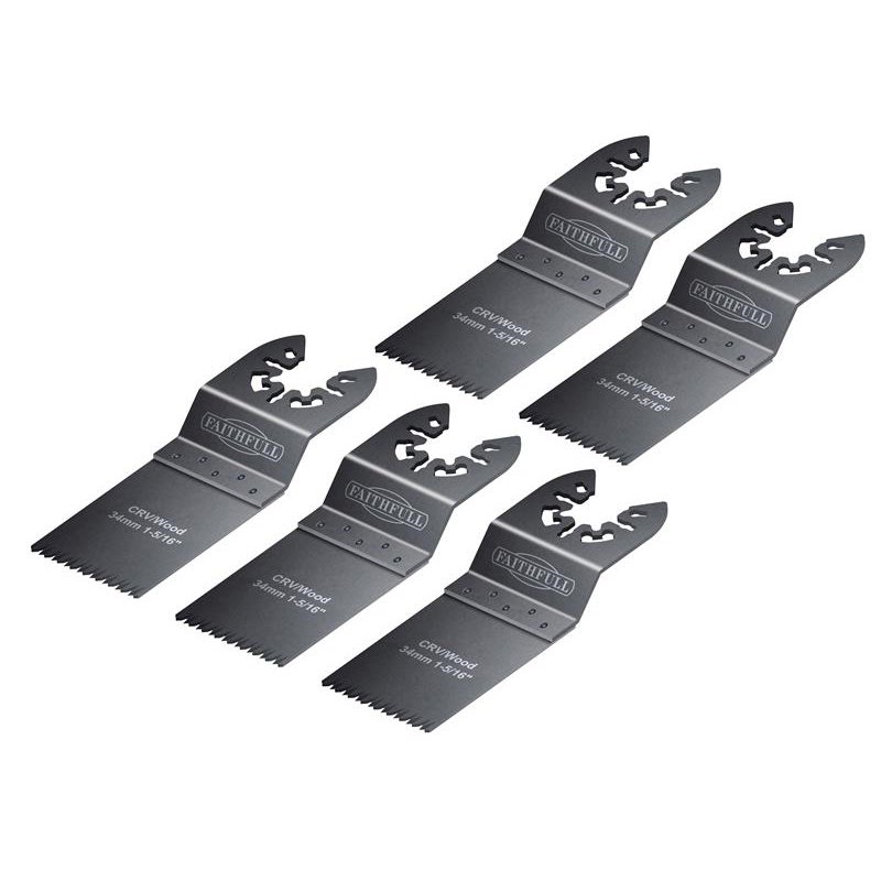 Faithfull - Multi-Function Tool CrV Flush Cut Wood Blade Ground Side Set 34mm (Pack 5) | BM Steel
