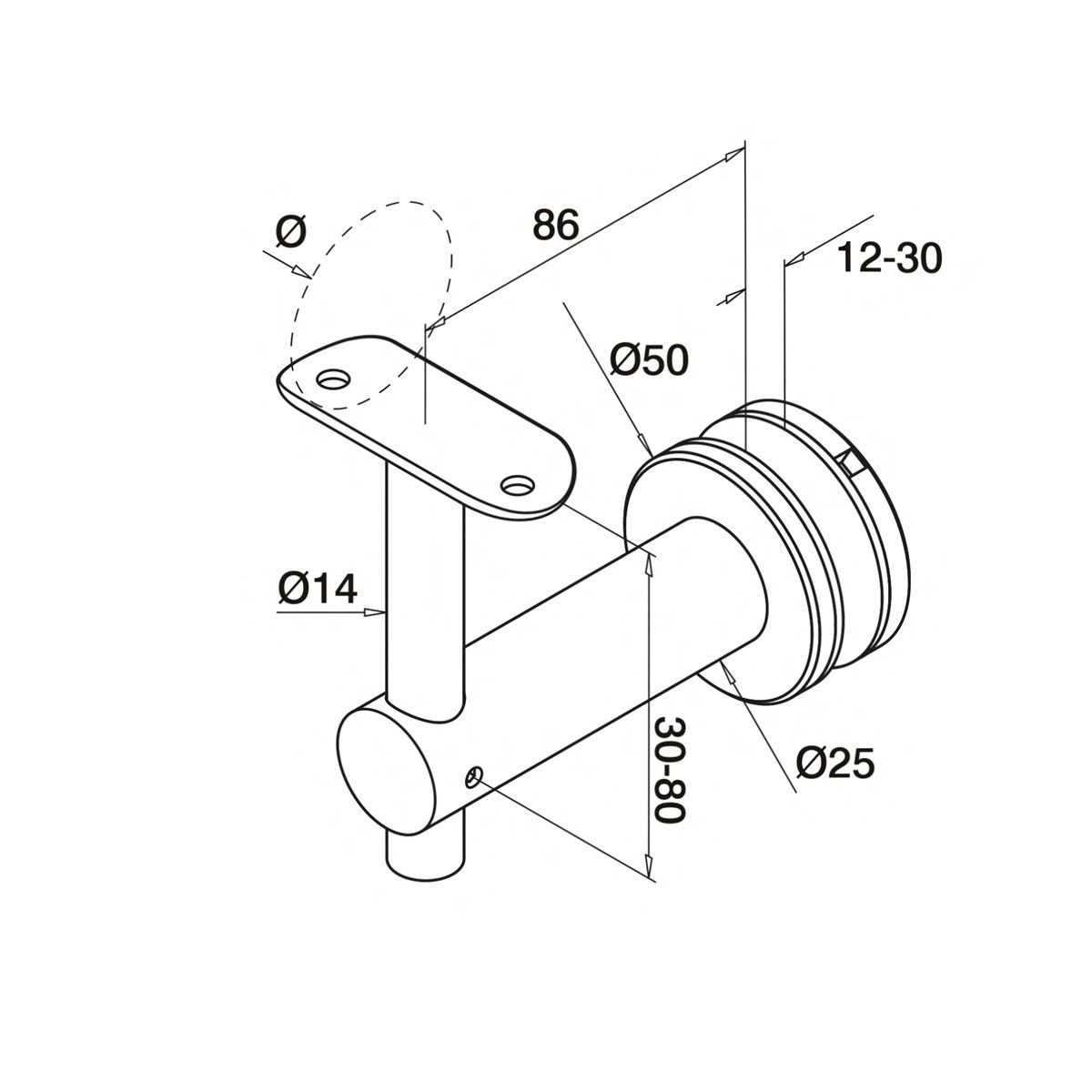 Articulated Offset Glass Handrail Bracket with Adjustable Saddle | BM Steel