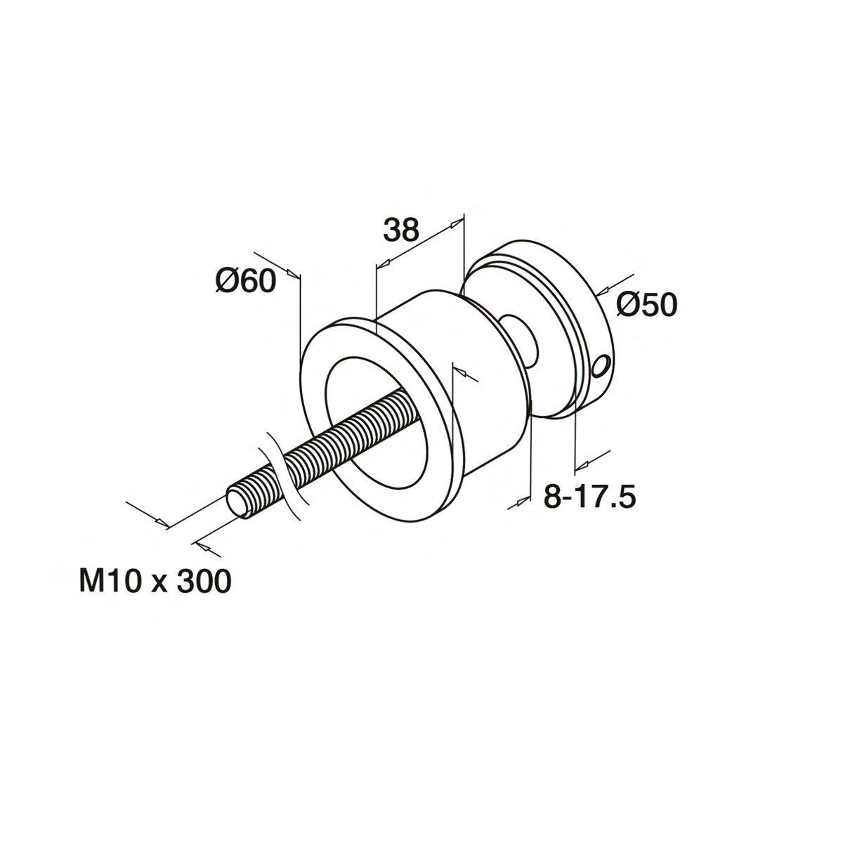 Frameless Juliet Bracket Drilled Glass - M10 Thread | BM Steel